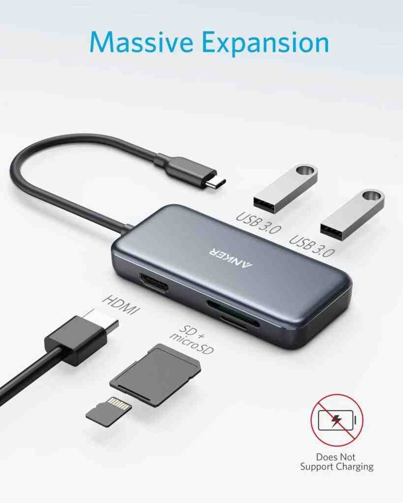 Anker USB C Hub 5-in-1 USB C Adapter, with 4K USB C to HDMI, SD and ...